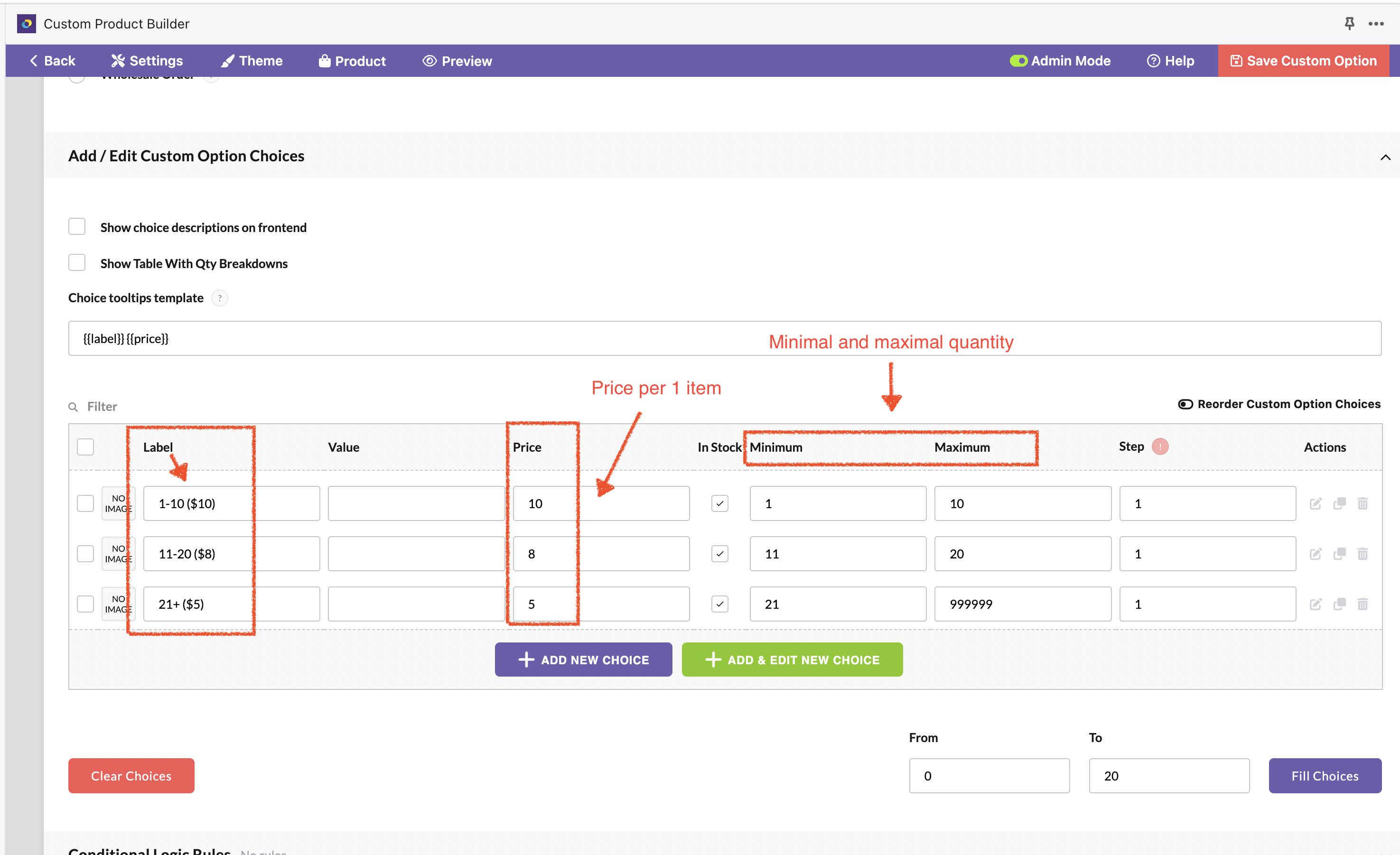 Customization - Price Discounts Based on Quantity Breakdown. Min / Max ...